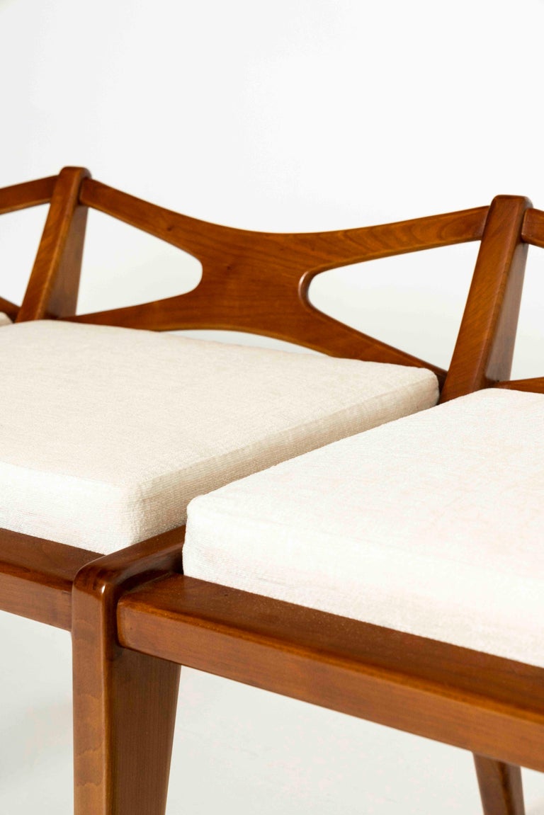 Paolo Buffa Bench in Walnut and Fabric, Italy 1950s at 1stDibs