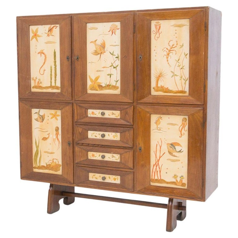 Paolo Buffa Mid-Century Cabinet with Painted Decorations at 1stDibs