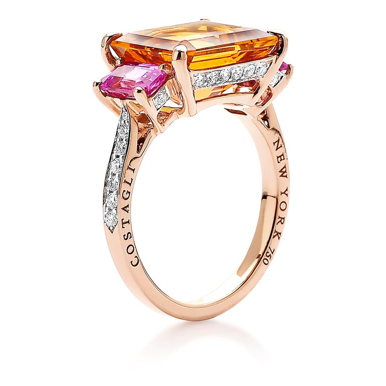 Paolo Costagli Rose Gold Citrine and Pink Sapphire Florentine Ring with ...