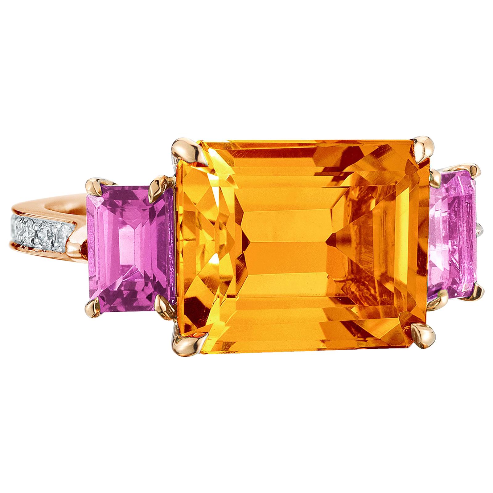Paolo Costagli Rose Gold Citrine and Pink Sapphire Florentine Ring with ...