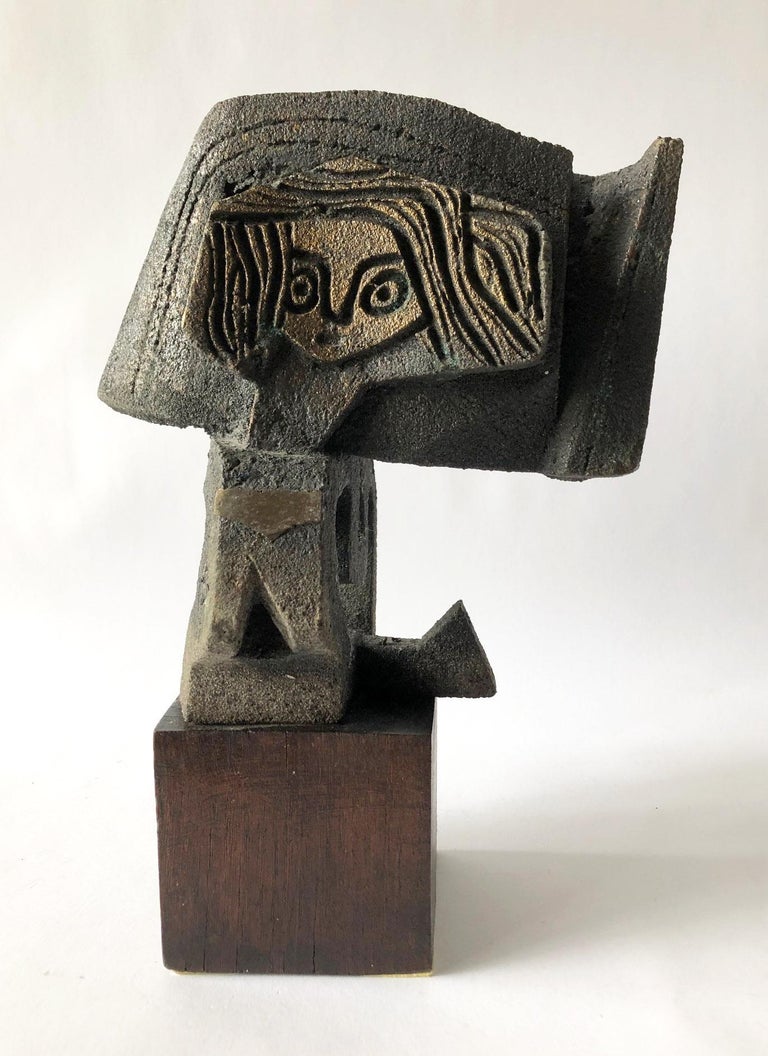 Paolo Soleri Abstract Figural Bronze on Wood Base Sculpture at 1stDibs