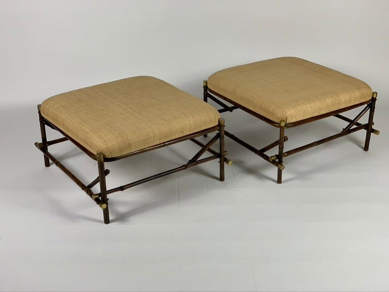 Paolo Traversi Midcentury Pair of Italian Bamboo and Brass Stools For ...