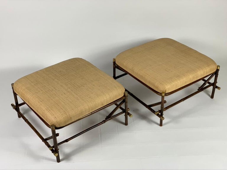 Paolo Traversi Midcentury Pair of Italian Bamboo and Brass Stools For ...