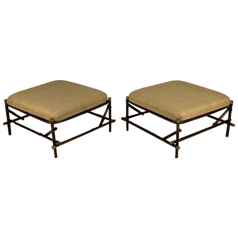 Paolo Traversi Midcentury Pair of Italian Bamboo and Brass Stools For ...