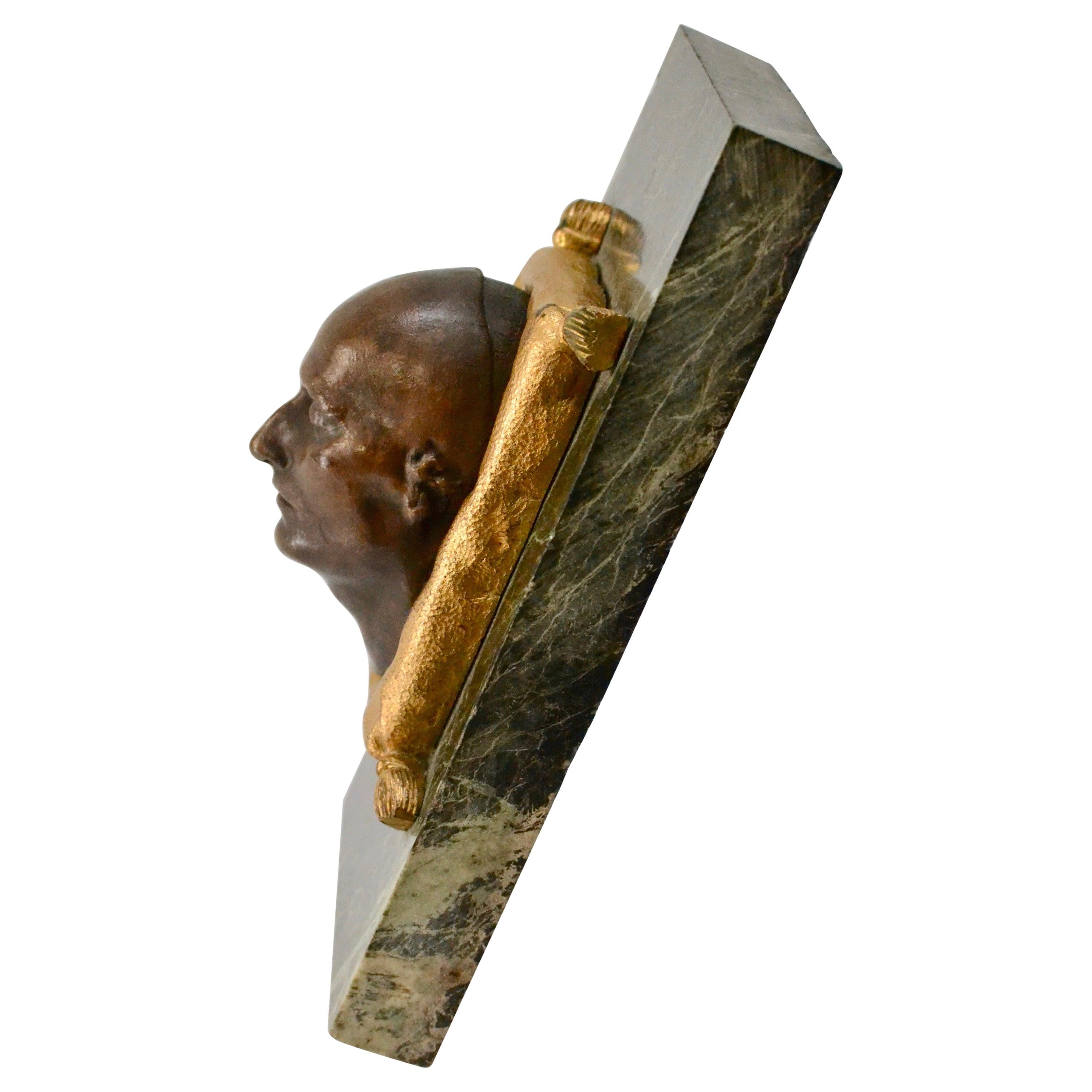 Paper Weight with a Patinated Bronze of Napoleons Death Mask on a Green ...