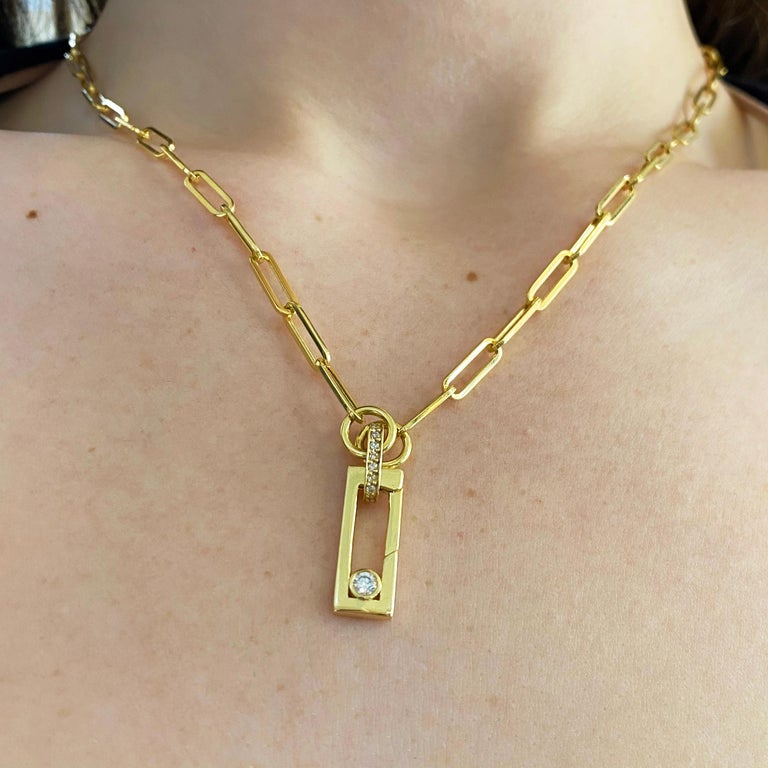 Paperclip Charm Necklace, Double Charms 14K Yellow Paper Clip Chain For ...