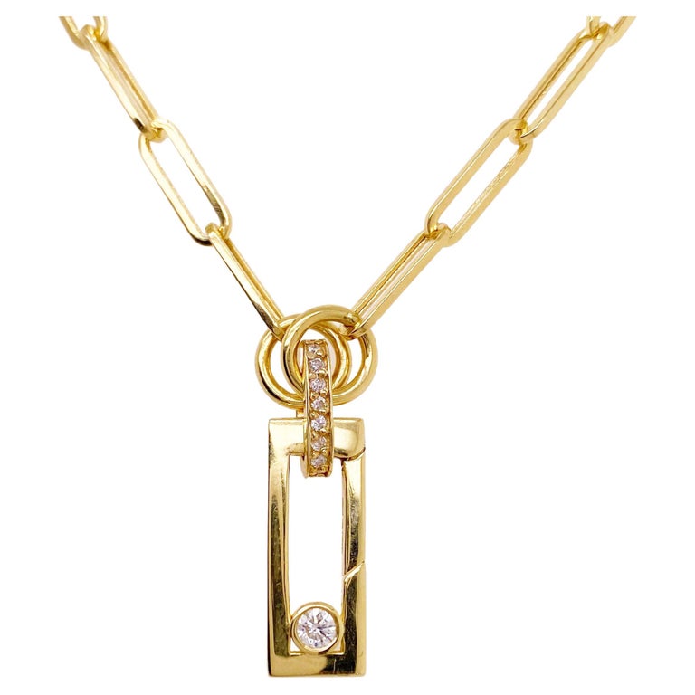 Paperclip Charm Necklace, Double Charms 14K Yellow Paper Clip Chain For ...