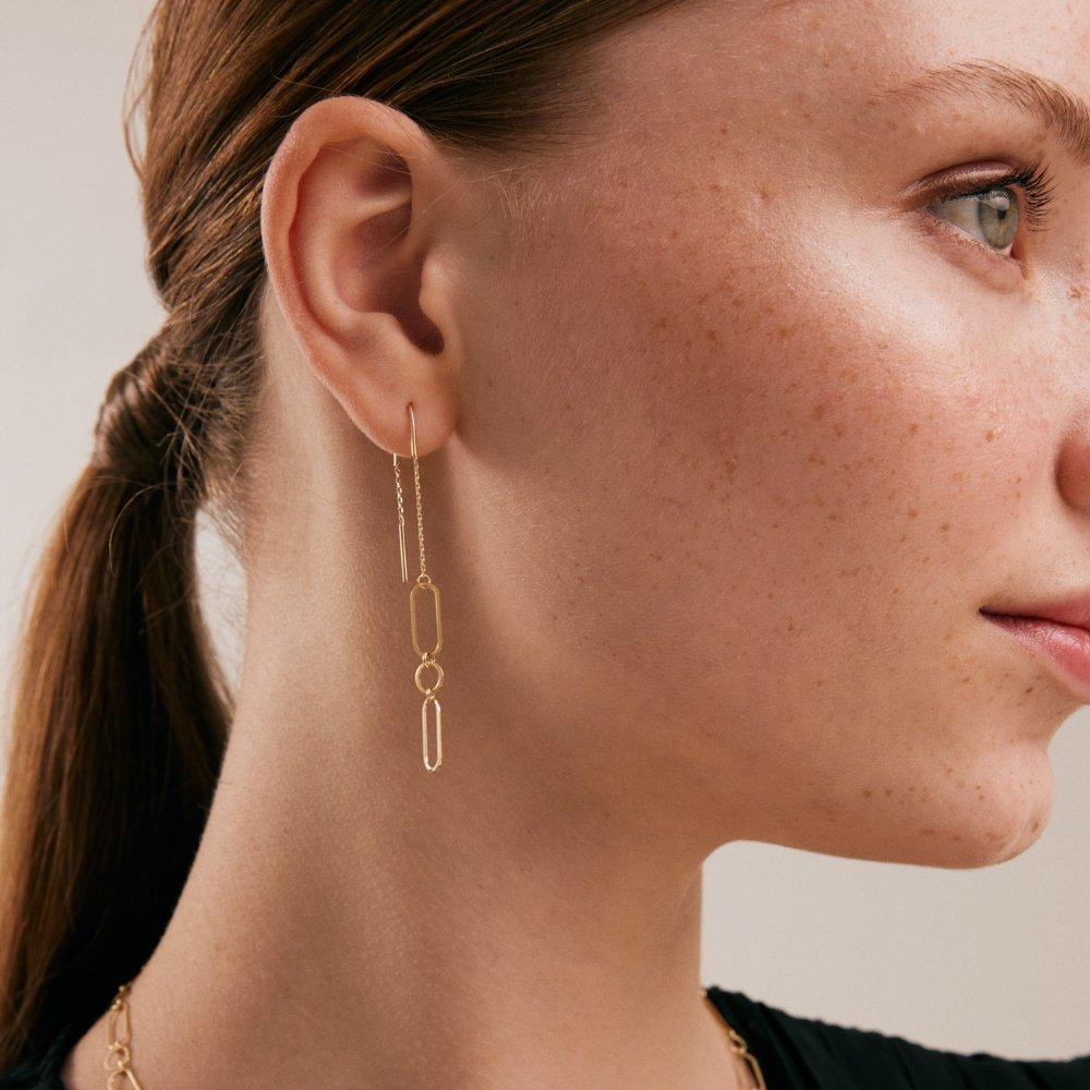 Paperclip Oval Link Earrings in 14K Solid Yellow Gold For Sale at 1stDibs