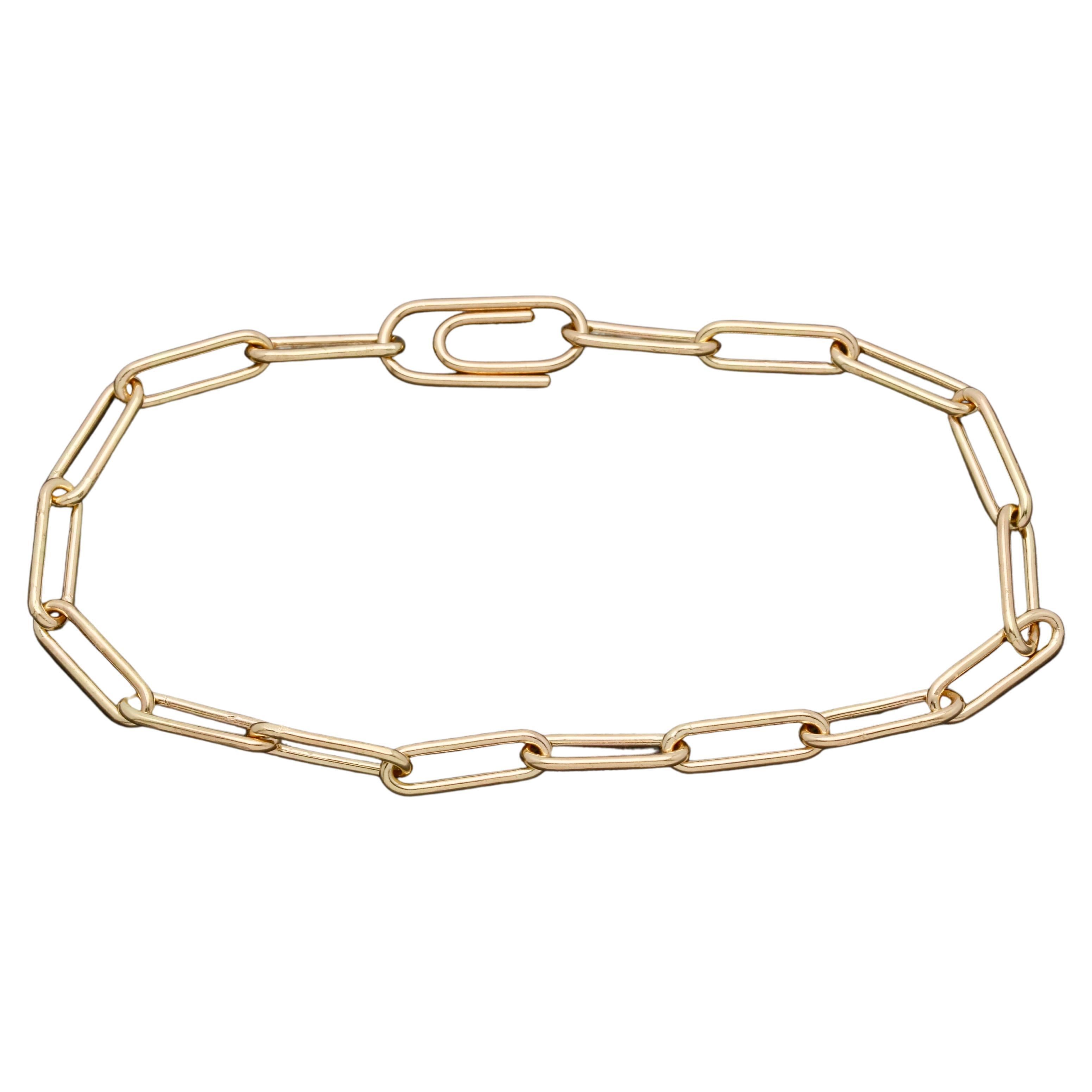 Paperclip Solid 18k Gold Cable Chain Grand Bracelet For Sale at 1stDibs