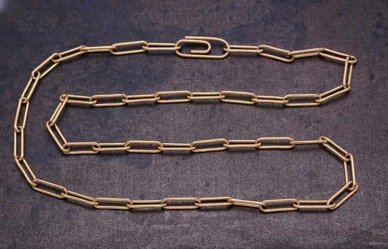 Paperclip Solid 18k Gold Cable Chain Classic Necklace For Sale at 1stDibs