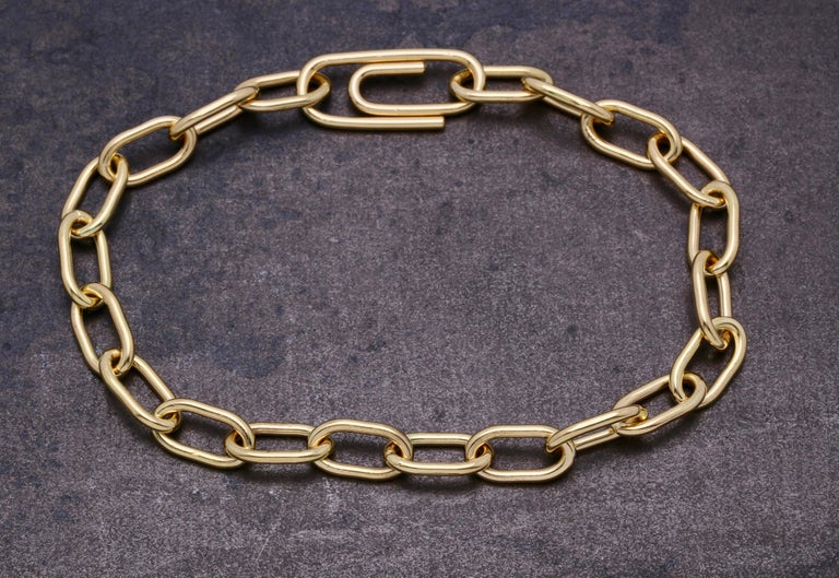 Paperclip Solid 18k Gold Cable Chain Grand Bracelet For Sale at 1stDibs