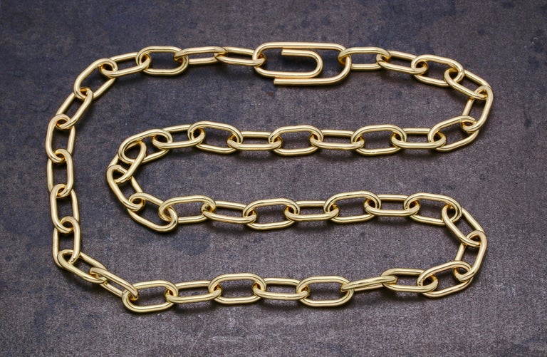Paperclip Solid 18k Gold Cable Chain Grand Necklace For Sale at 1stDibs