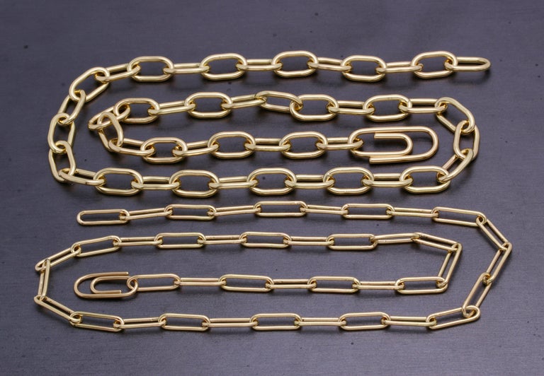 Paperclip Solid 18k Gold Cable Chain Grand Necklace For Sale at 1stDibs