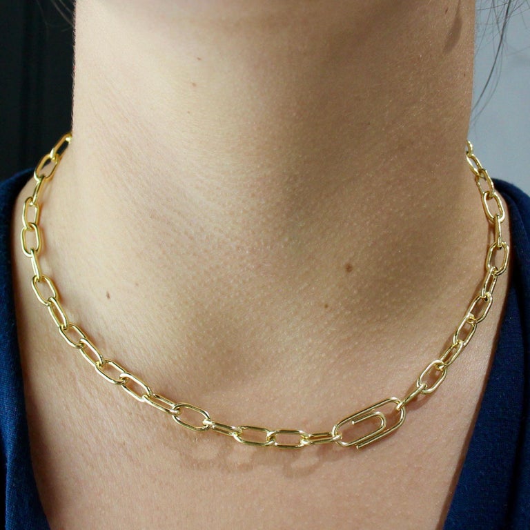 Paperclip Solid 18k Gold Cable Chain Grand Necklace For Sale at 1stDibs