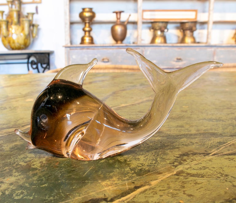Paperweight in the Shape of a Murano Glass Fish in Brown Tones For Sale ...