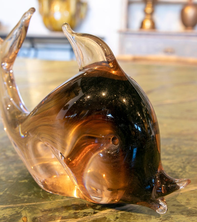 Paperweight in the Shape of a Murano Glass Fish in Brown Tones For Sale ...