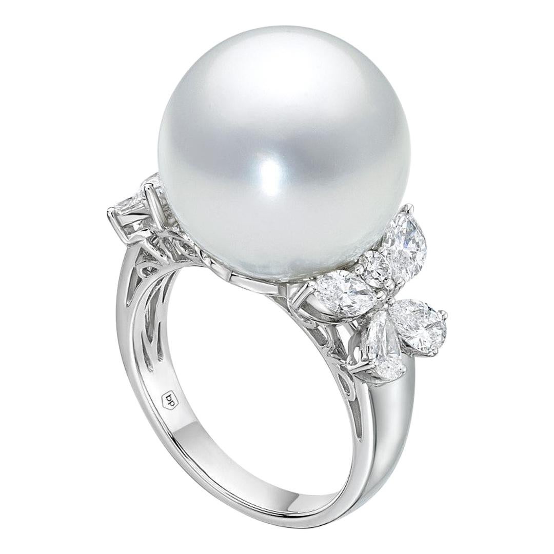 Papillion Ring with South Sea Pearl and Fancy Shape Diamonds in 18 ...