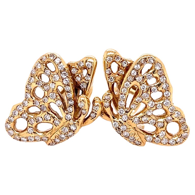 Papillon Diamond Earrings Yellow Gold For Sale at 1stDibs