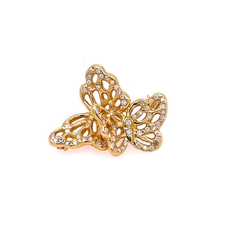 Papillon Diamond Pin Yellow Gold For Sale at 1stDibs