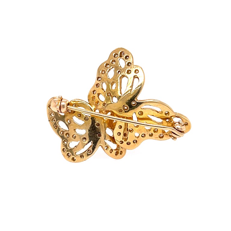 Papillon Diamond Pin Yellow Gold For Sale at 1stDibs