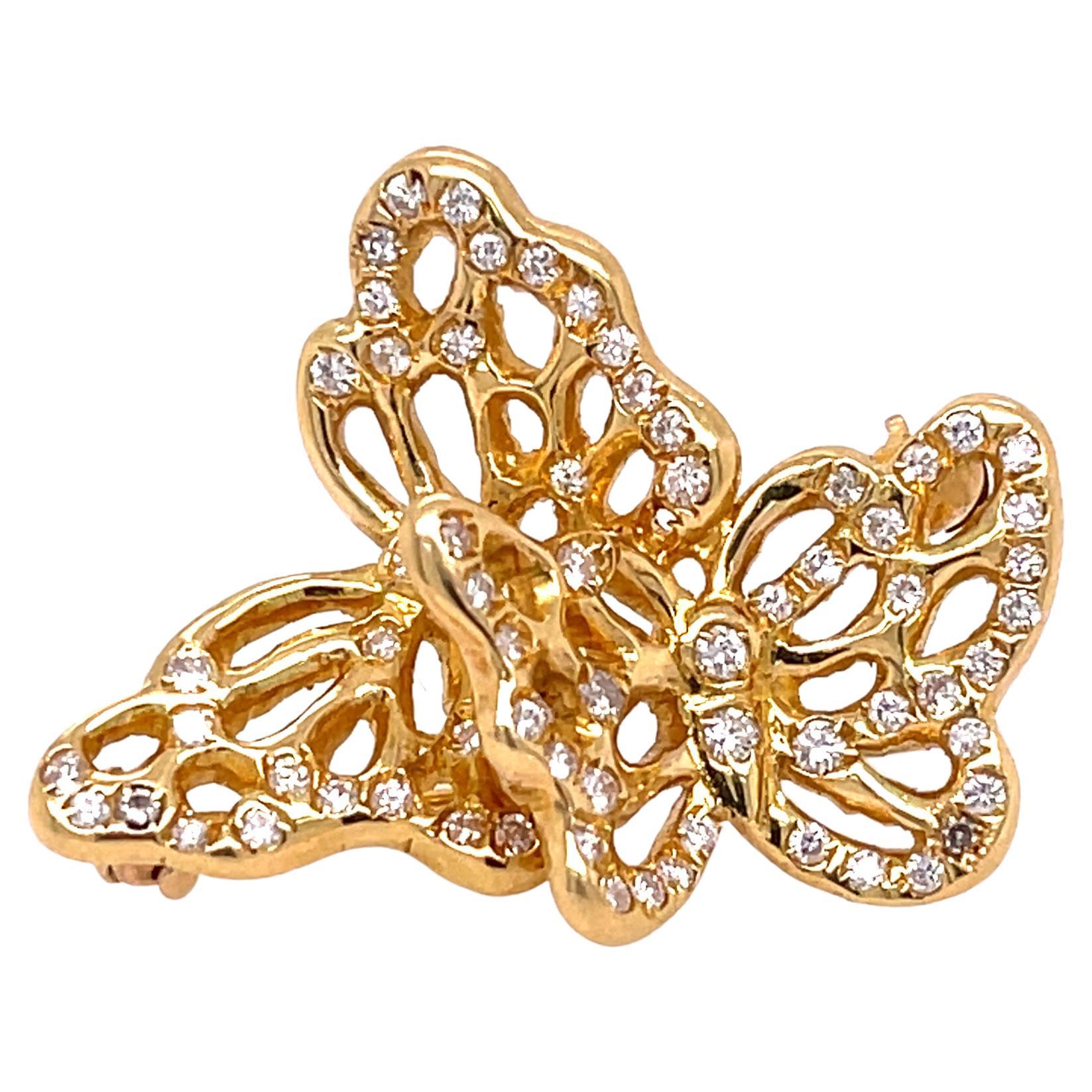 Papillon Diamond Pin Yellow Gold For Sale at 1stDibs