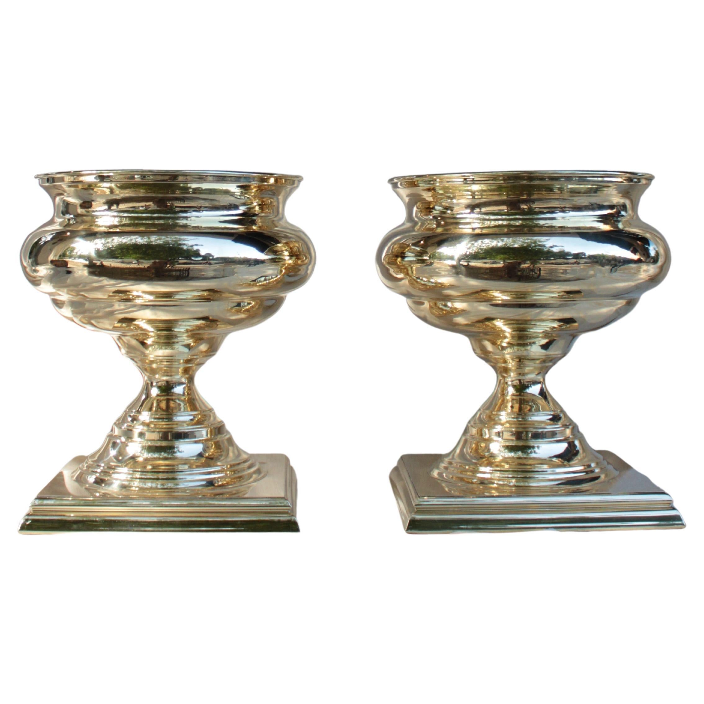 Pair of Large Golden Brass Jugs/Vases For Sale at 1stDibs