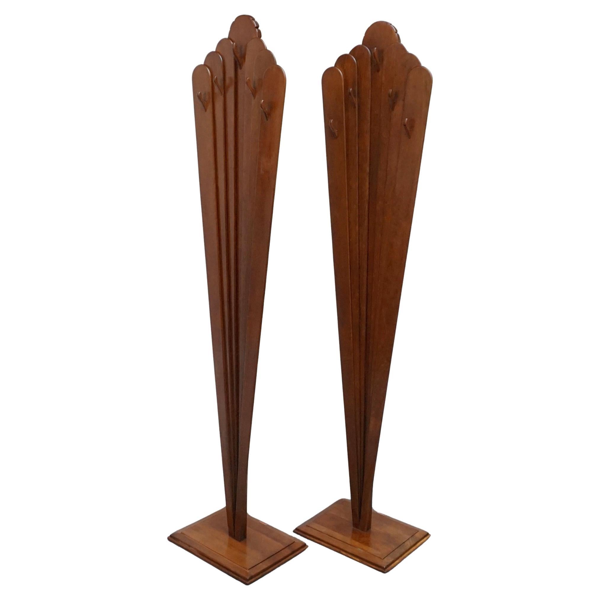 Par of Art Deco Fluted Fruitwood Coat Stands For Sale at 1stDibs