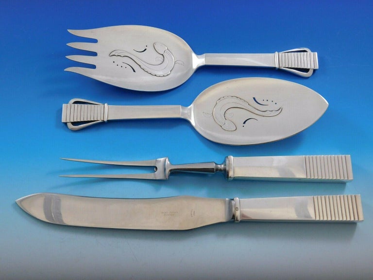 Parallel by Georg Jensen Sterling Silver Flatware Set for 24 Service 388 pieces For Sale at 1stDibs