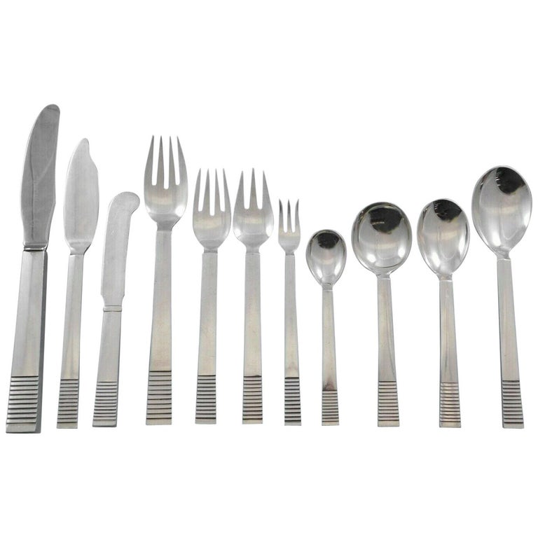 Parallel by Georg Jensen Sterling Silver Flatware Set for 24 Service 388 pieces For Sale at 1stDibs
