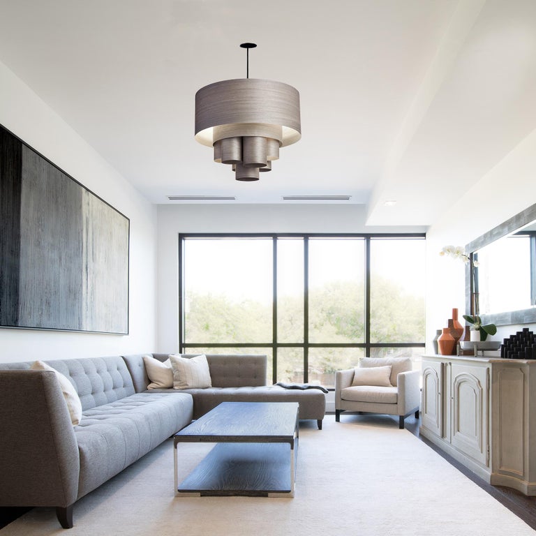 Paramount Mid-Century Modern Gray Tay Wood Veneer Chandelier Pendant ...