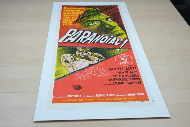 Paranoiac '1963' Original Vintage Poster Linen Backed For Sale at 1stDibs