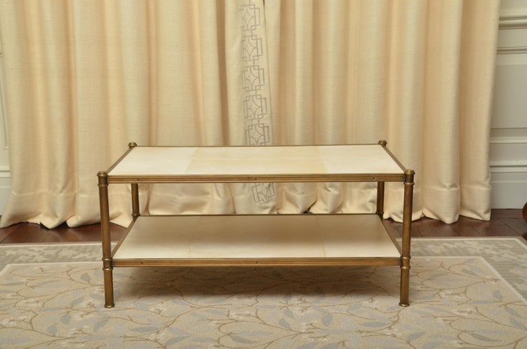 Parchment and Brass Two-Tier Coffee Table at 1stDibs