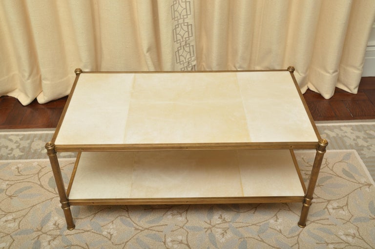 Parchment and Brass Two-Tier Coffee Table at 1stDibs
