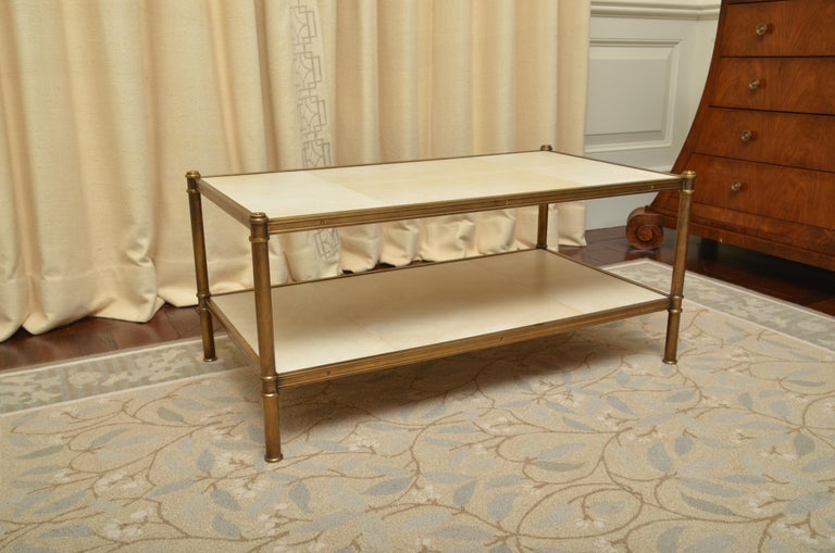 Parchment and Brass Two-Tier Coffee Table at 1stDibs