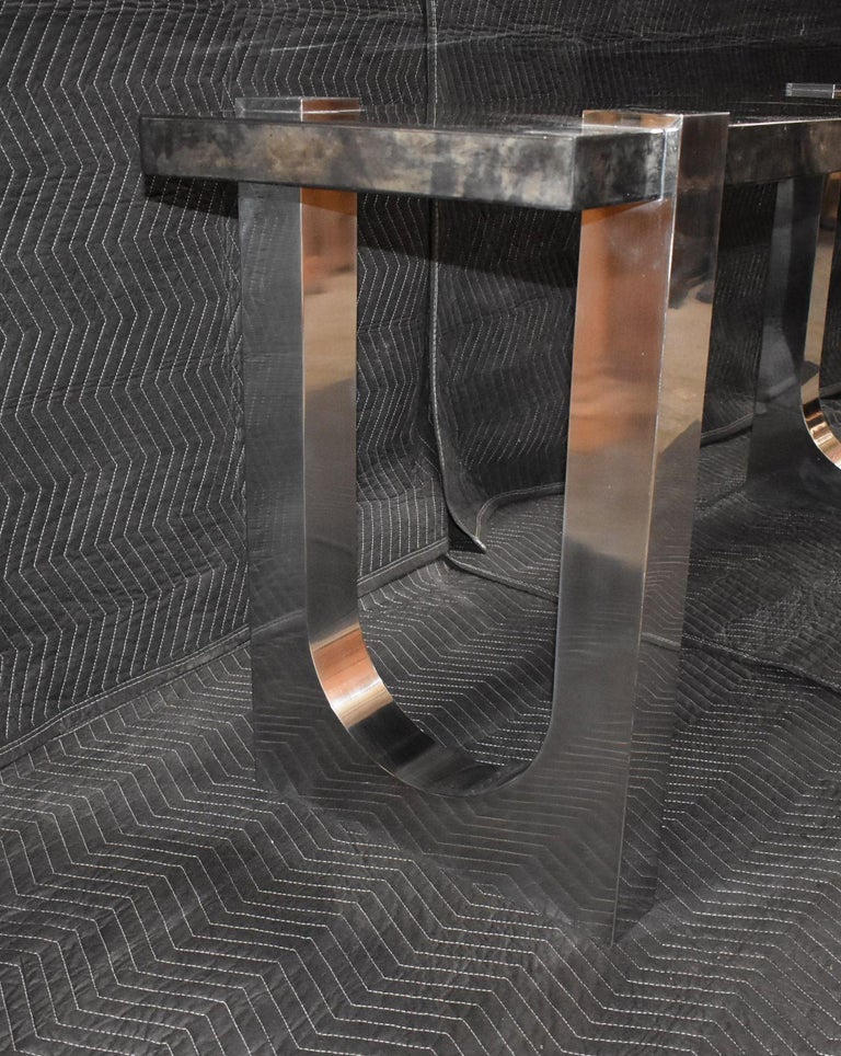 Parchment and Stainless Steel "U" Design Console Table For Sale at 1stDibs