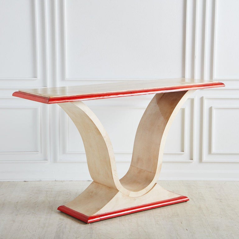 Parchment Console Table with Red Trim, Italy 20th Century For Sale at ...