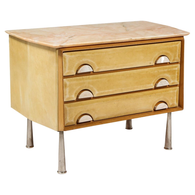Parchment and Marble Chest of Drawers, Italy 1960's For Sale at 1stDibs