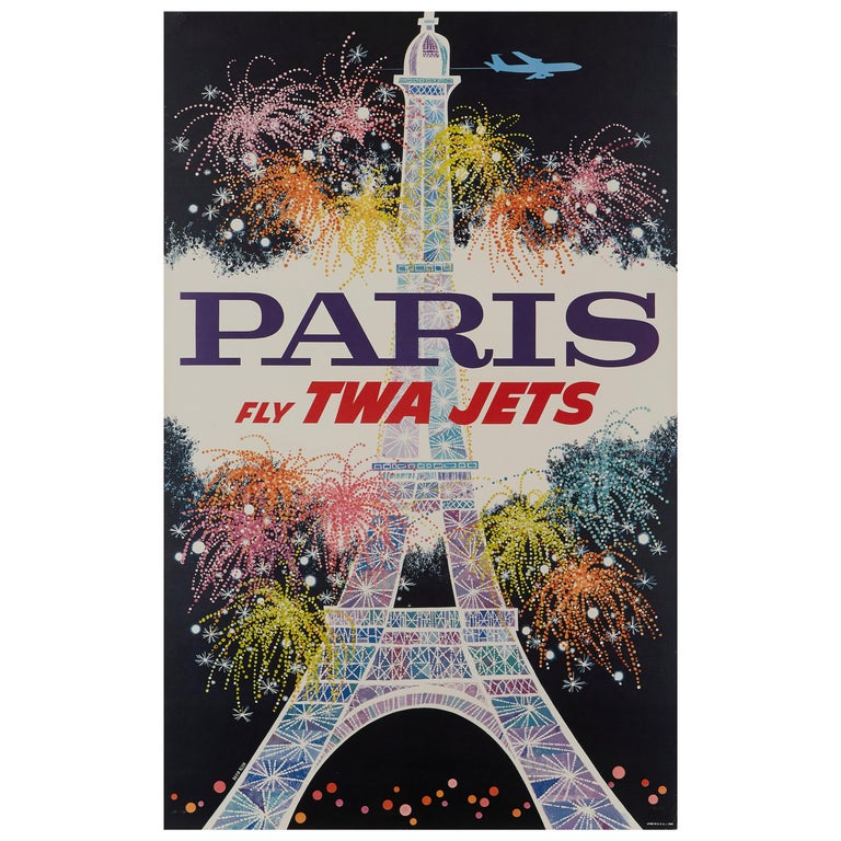 "Paris, Fly Twa Jets" Original Vintage Travel Poster by David Klein ...