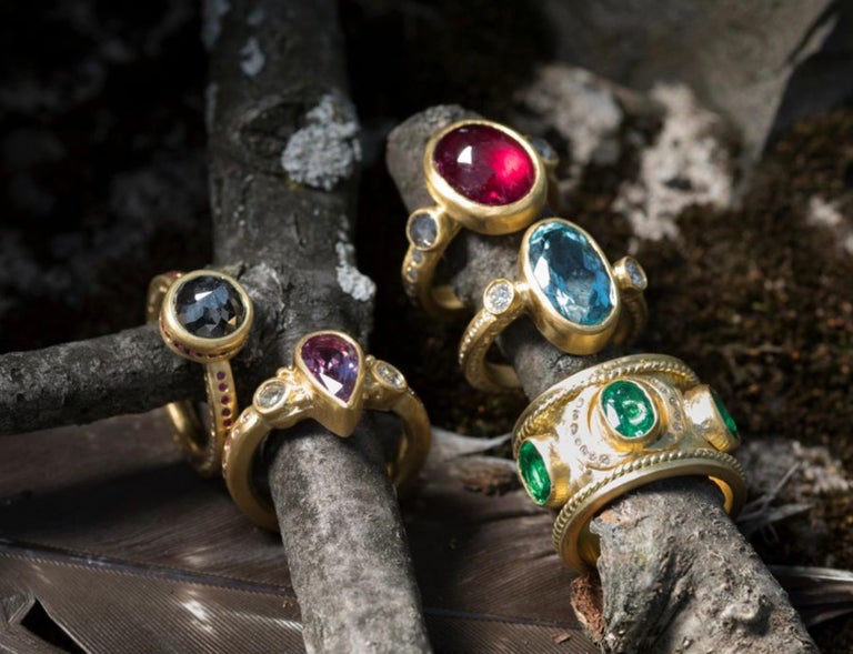 Paris and Lilly 22K Gold, Pear Shaped, Pink Sapphire and Diamond Ring ...