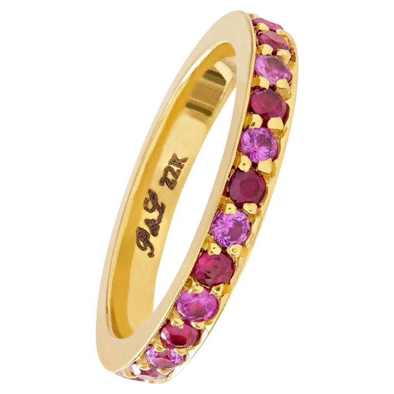 Paris and Lily, One-Of-A-Kind, Handmade, 22K Gold, Ruby and Pink Sapphire Band For Sale at 1stDibs