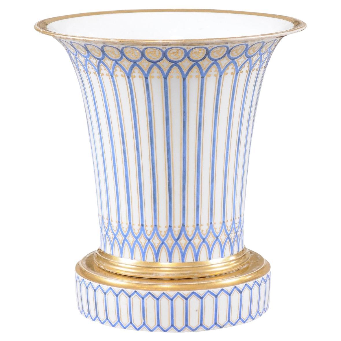 Paris Porcelain Cachepot in Blue and Gilt Geometric Design For Sale at ...