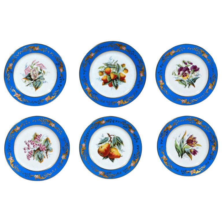 Paris Porcelain Set of Six Botanical and Fruit-Decorated Plates For ...