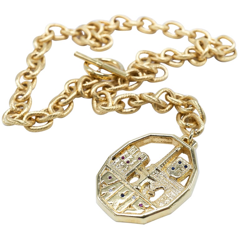 Chunky Chain Necklace White Diamond Sapphire Ruby Paris Souvenir ...