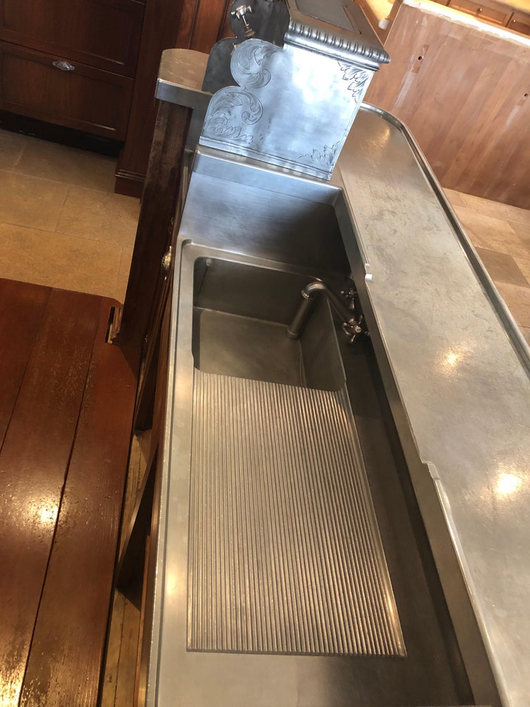 Parisian French Bar Authentic Pewter Marble Wood Sink Beer Tap Water ...