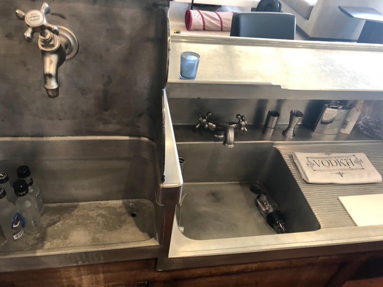 Parisian French Bar Authentic Pewter Marble Wood Sink Beer Tap Water ...