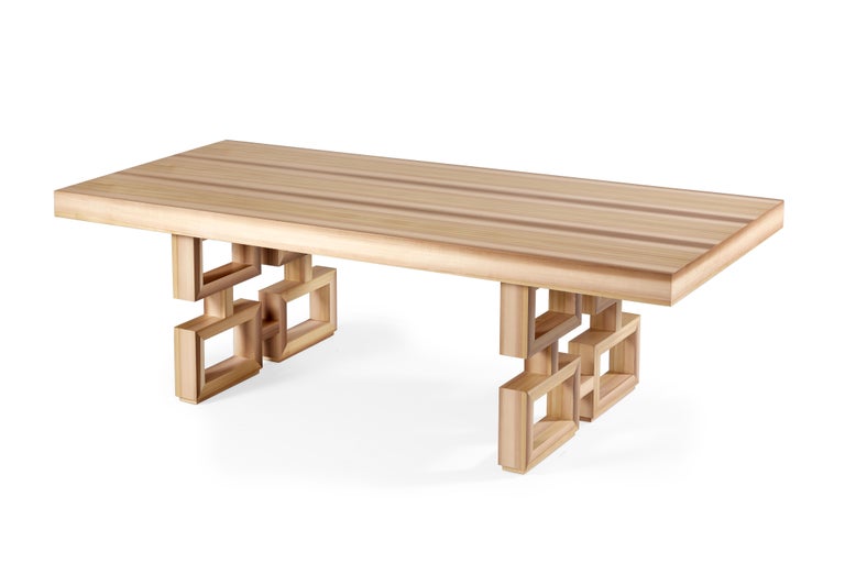 Park Dining Table, Geometric Base Under Solid Wood Top Dining Table For ...