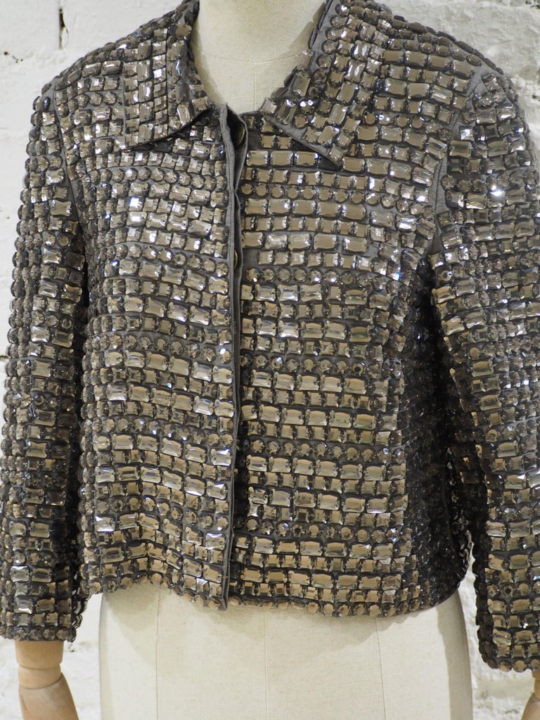 P.a.r.o.s.h grey silver silk studs jacket For Sale at 1stDibs