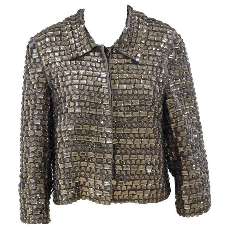P.a.r.o.s.h grey silver silk studs jacket For Sale at 1stDibs
