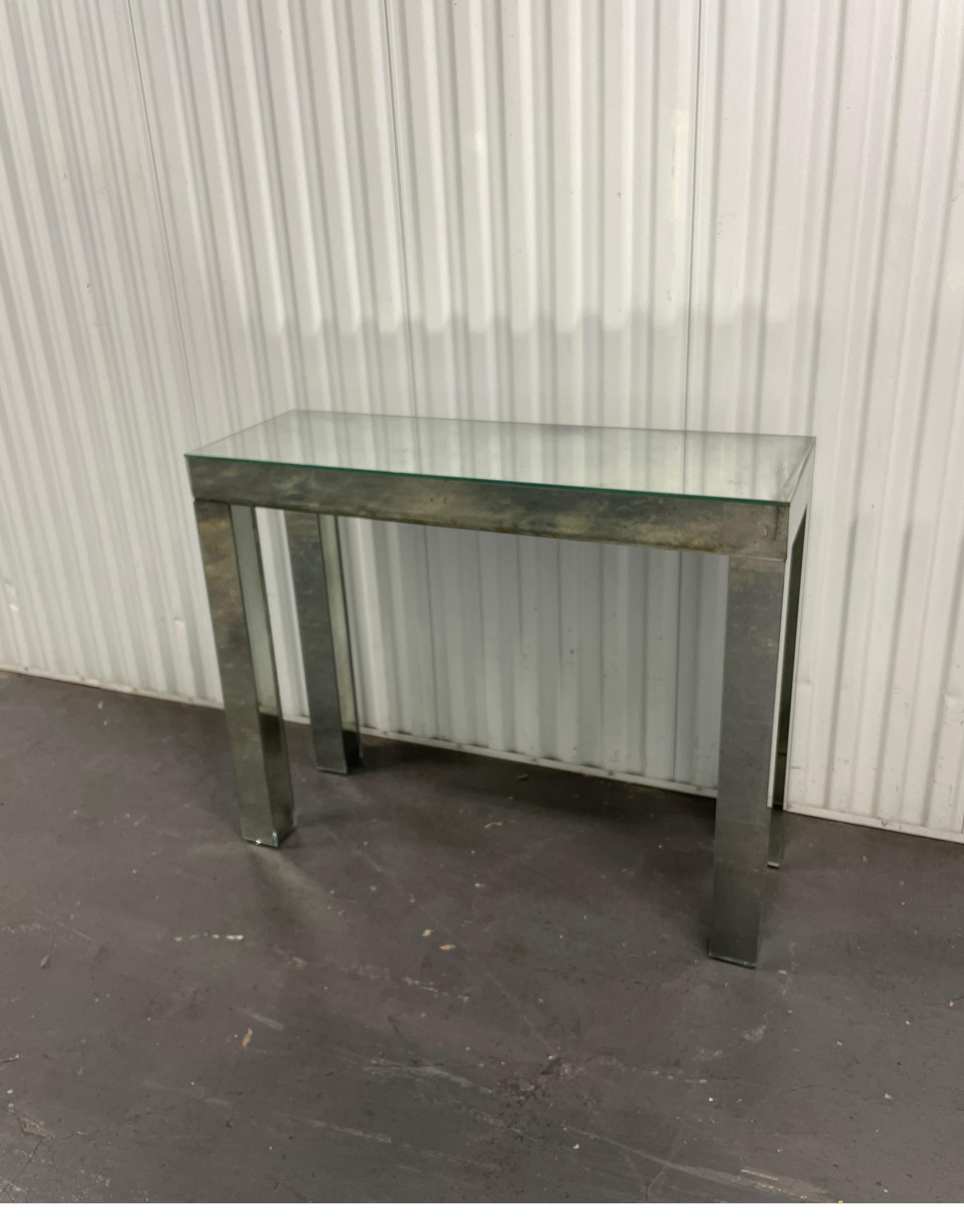 Parsons Style Antiqued Mirrored Console For Sale at 1stDibs