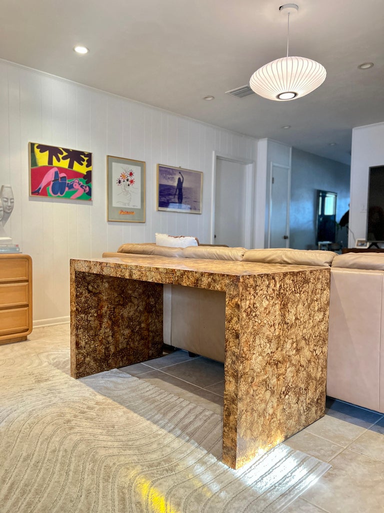 Parsons style mid century modern desk in a burl / faux tortoise shell ...